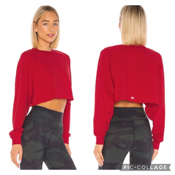 ALO Yoga | Tops | Alo Yoga Scarlet Red Double Take Pullover Cropped ...